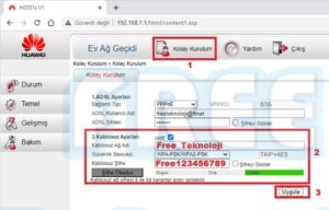 HUAWEİ HG531s V1 WİFİ ŞİFRE DEĞİŞTİRME - FREE TEKNOLOJİ
