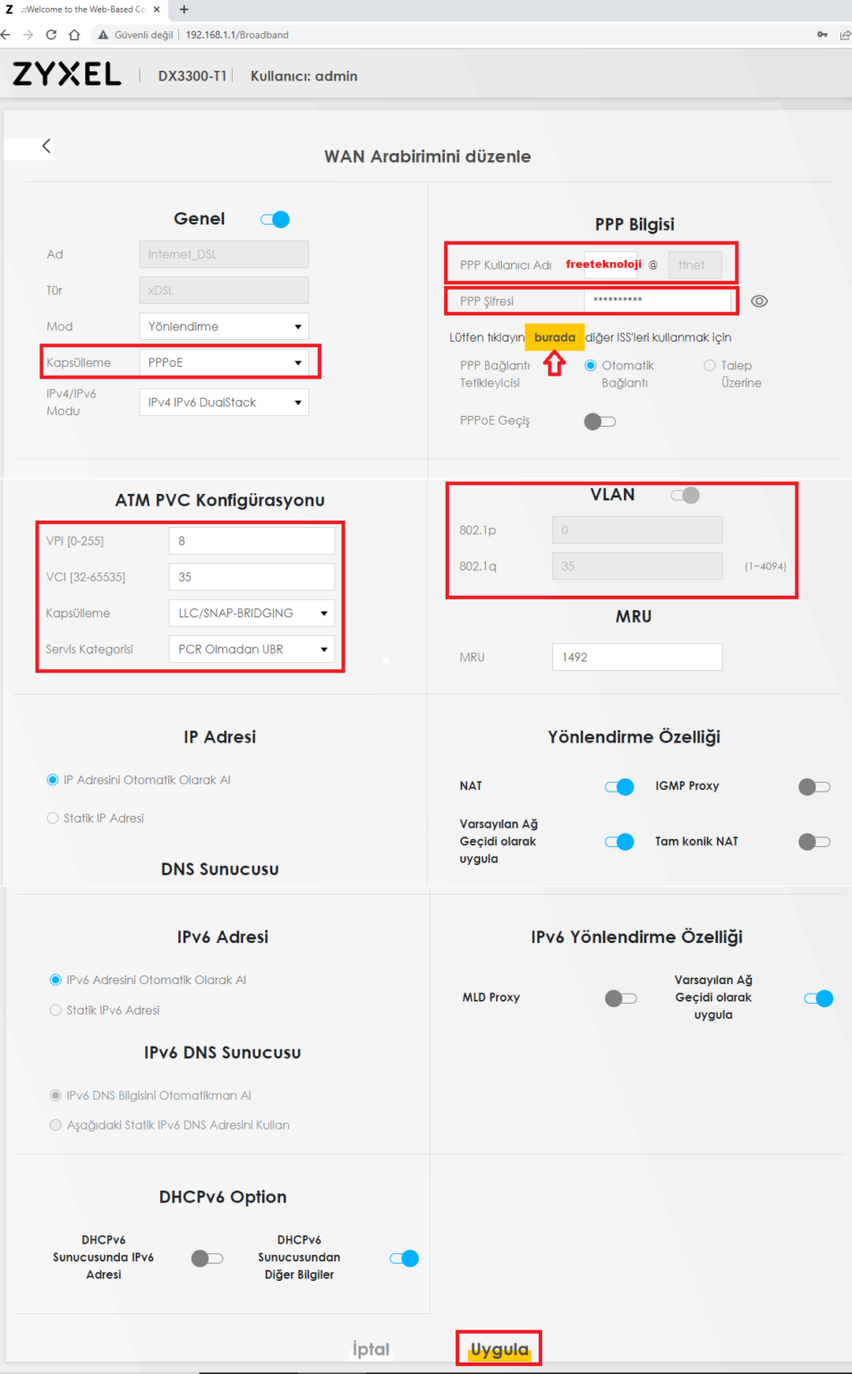 ZYXEL DX3300-T1 MODEM AYARLARI - FREE TEKNOLOJİ