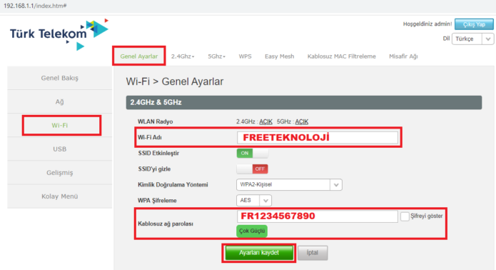 ARCADYAN ARC-VLAX1800 KABLOSUZ ŞİFRE DEĞİŞTİRME - FREE TEKNOLOJİ